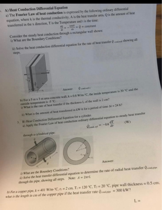 Solved A) Heat Conduction Differential Equation a) The | Chegg.com