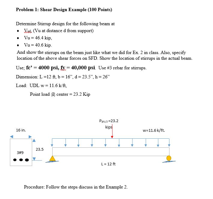 Solved Problem 1: Shear Design Example (100 Points) | Chegg.com