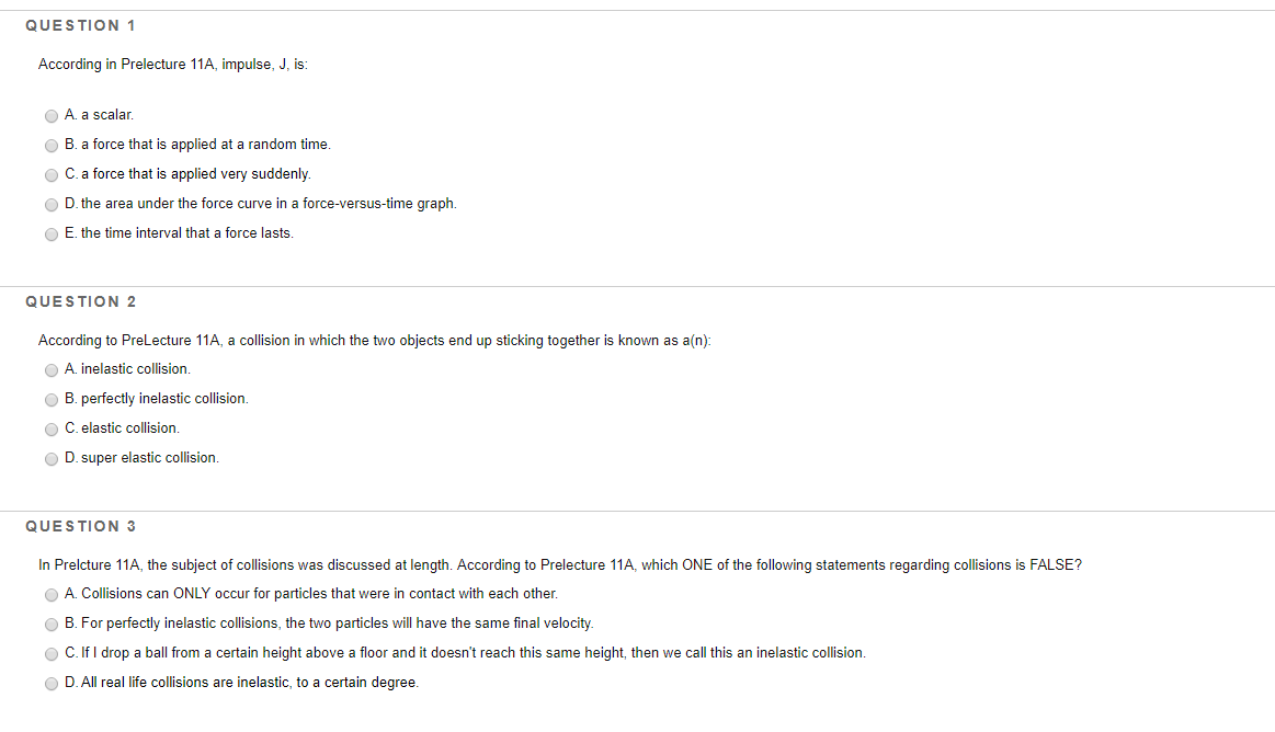 Solved QUESTION 1 According in Prelecture 11A, impulse, J, | Chegg.com