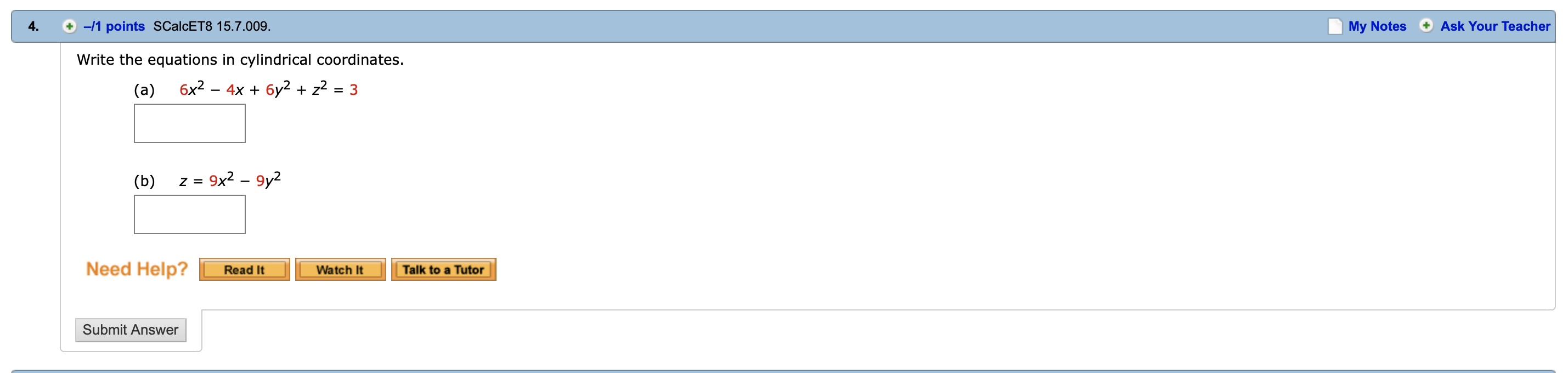Solved 1. + 0/1 points | Previous Answers SCalcET8 15.7.003. | Chegg.com