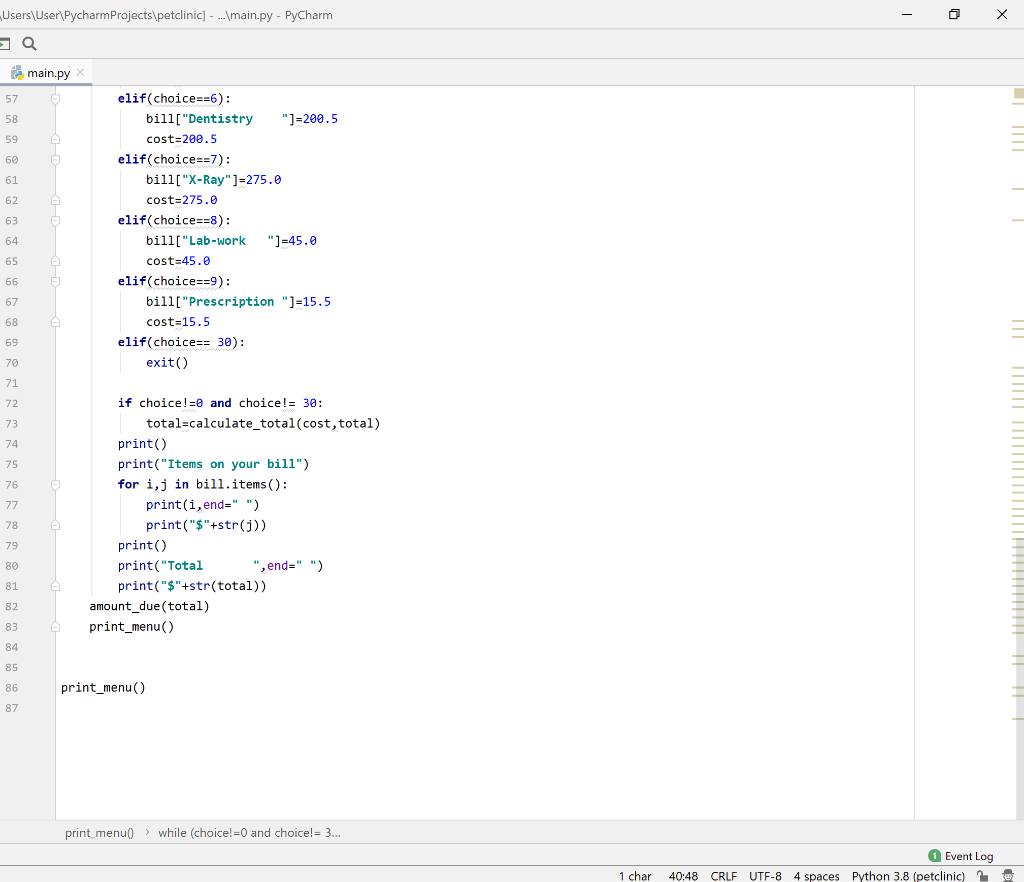 Solved linic (C:\Users\User\pycharm Projects\petclinic) - | Chegg.com