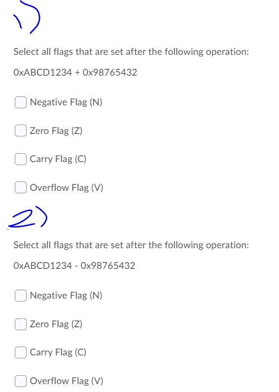 Solved Select all flags that are set after the following | Chegg.com