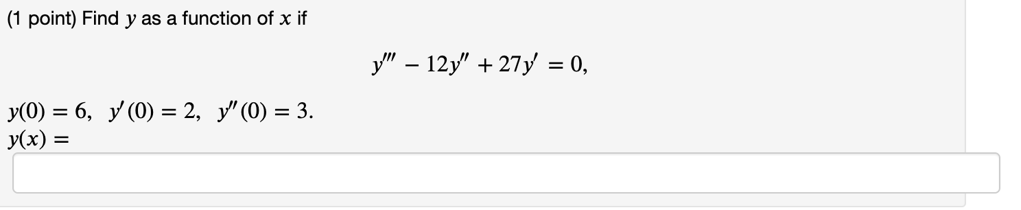 Solved (1 point) Find y as a function of t if 10000y" – 81y | Chegg.com