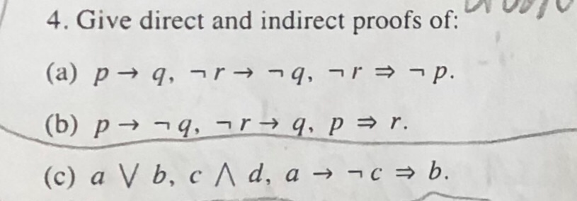 Solved 4. Give direct and indirect proofs of: | Chegg.com
