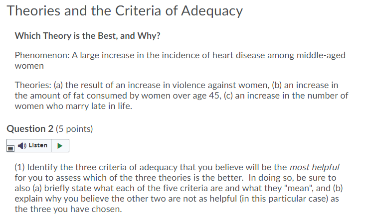 Theories and the Criteria of Adequacy Which Theory is | Chegg.com