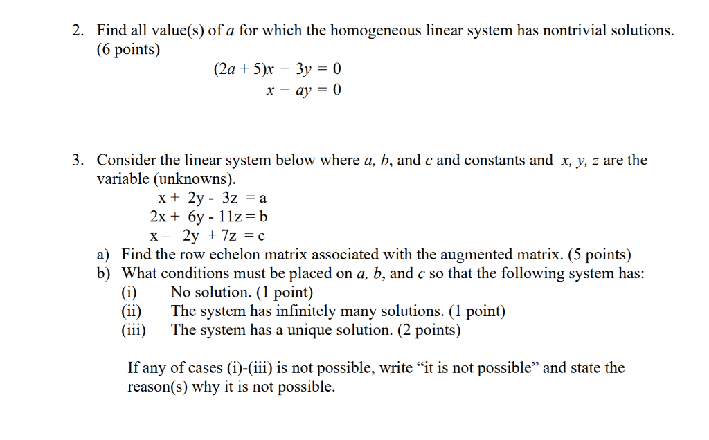 Solved 2. Find all value(s) of a for which the homogeneous | Chegg.com
