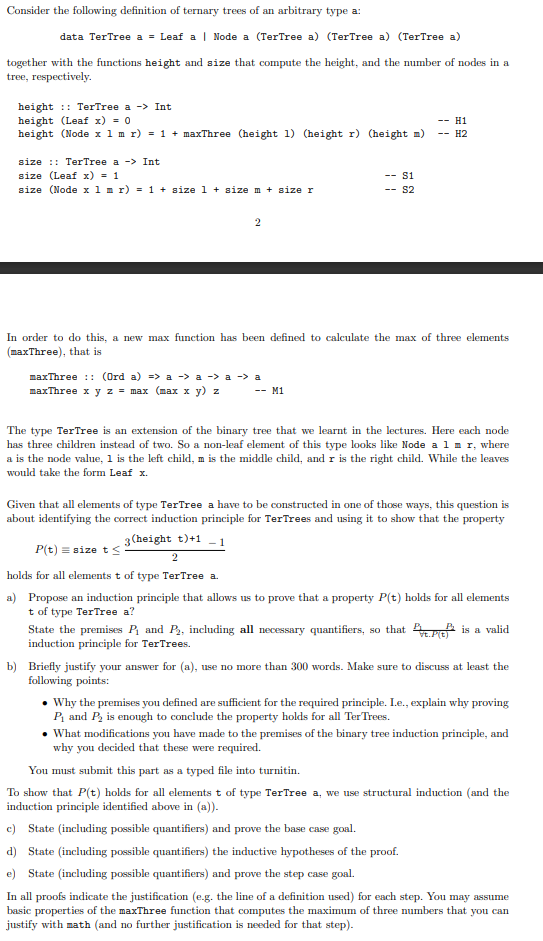 Solved Consider the following definition of ternary trees of | Chegg.com