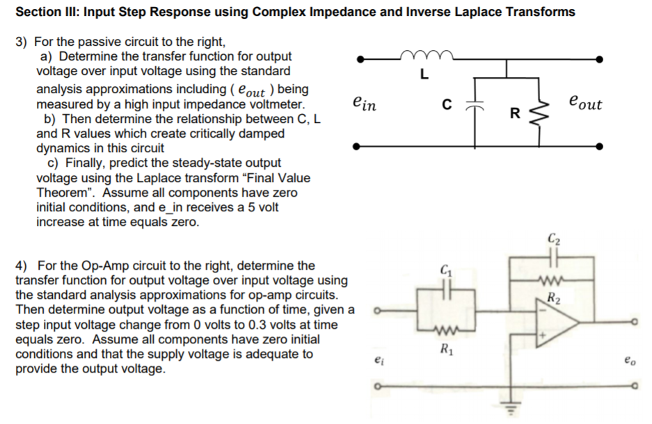 Solved Section III: Input Step Response using Complex | Chegg.com