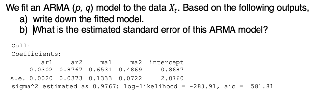 Solved We fit an ARMA (p,q) model to the data Xt. Based on | Chegg.com