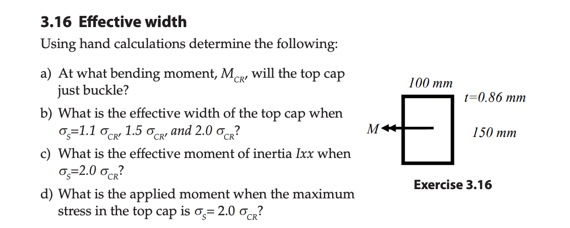 Solved 3.16 Effective width Using hand calculations | Chegg.com