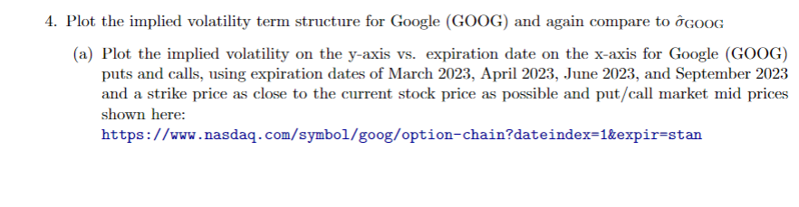 4. Plot the implied volatility term structure for | Chegg.com