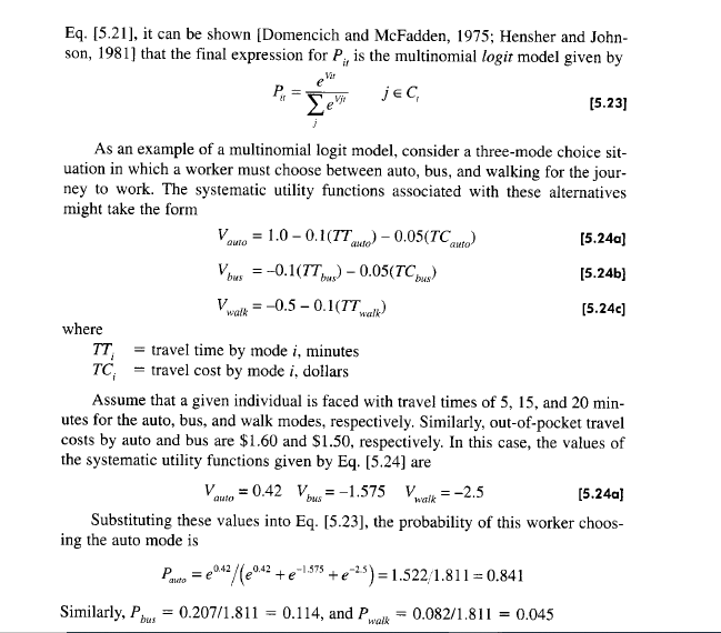 Solved 8. The buses in the numerical example of a logit mode | Chegg.com