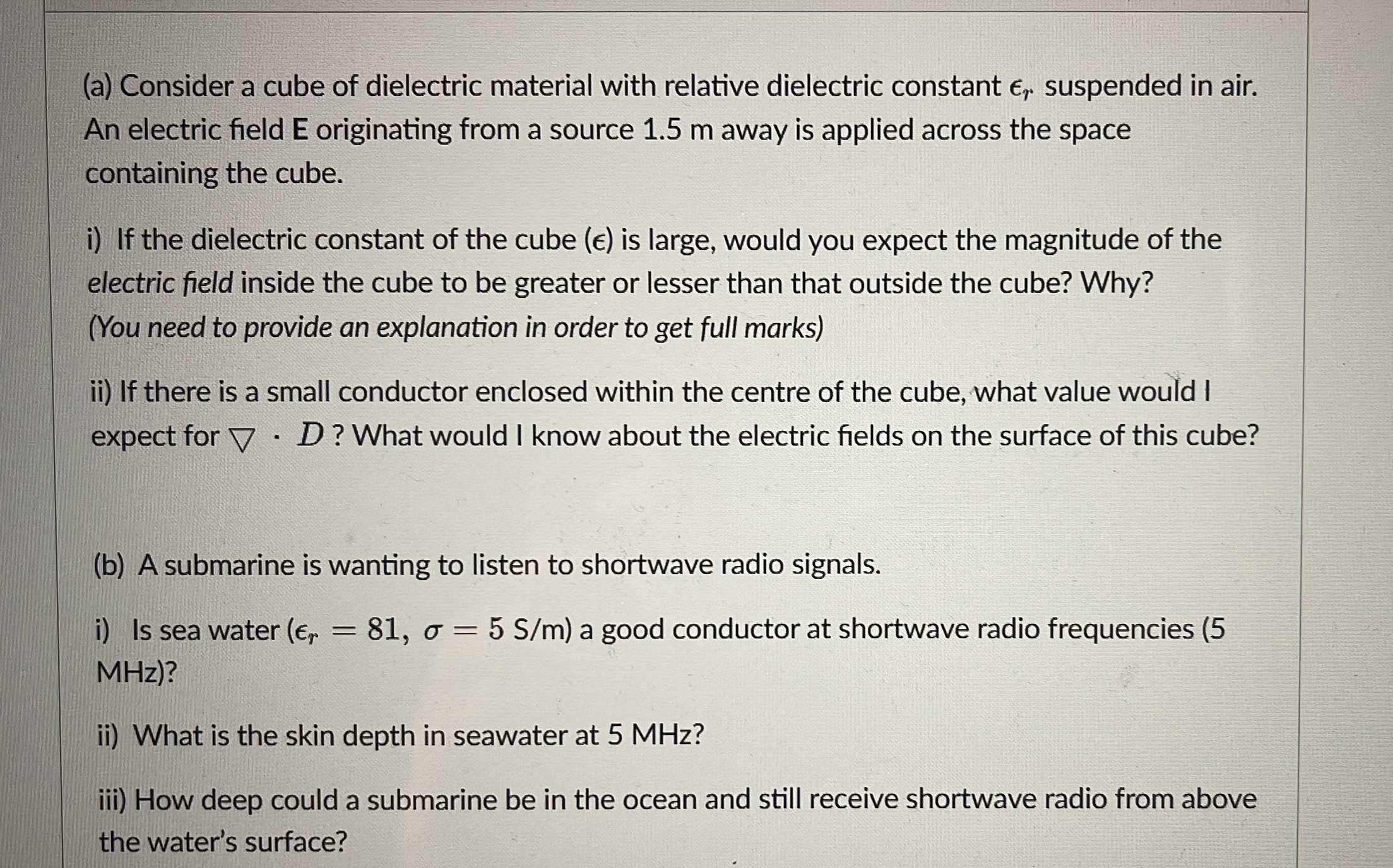 Solved (a) Consider a cube of dielectric material with | Chegg.com