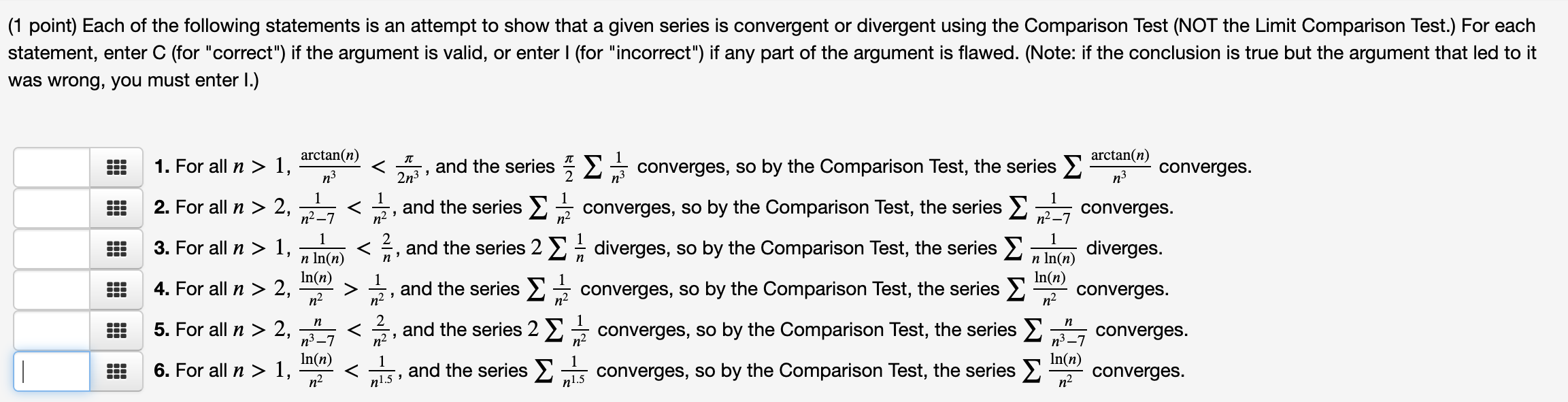 Solved 1 point) Each of the following statements is an | Chegg.com
