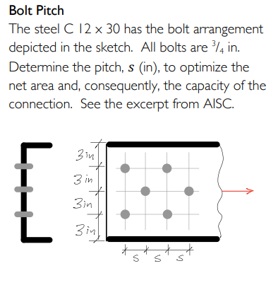 Solved Bolt Pitch The steel C 12 x 30 has the bolt | Chegg.com