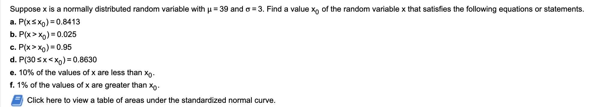 Solved Suppose x is a normally distributed random variable | Chegg.com