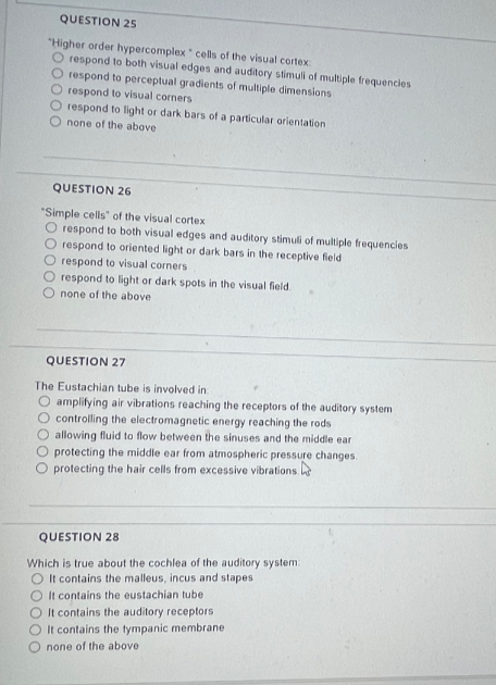 Solved QUESTION 25 "Higher order hypercomplex" cells of the | Chegg.com