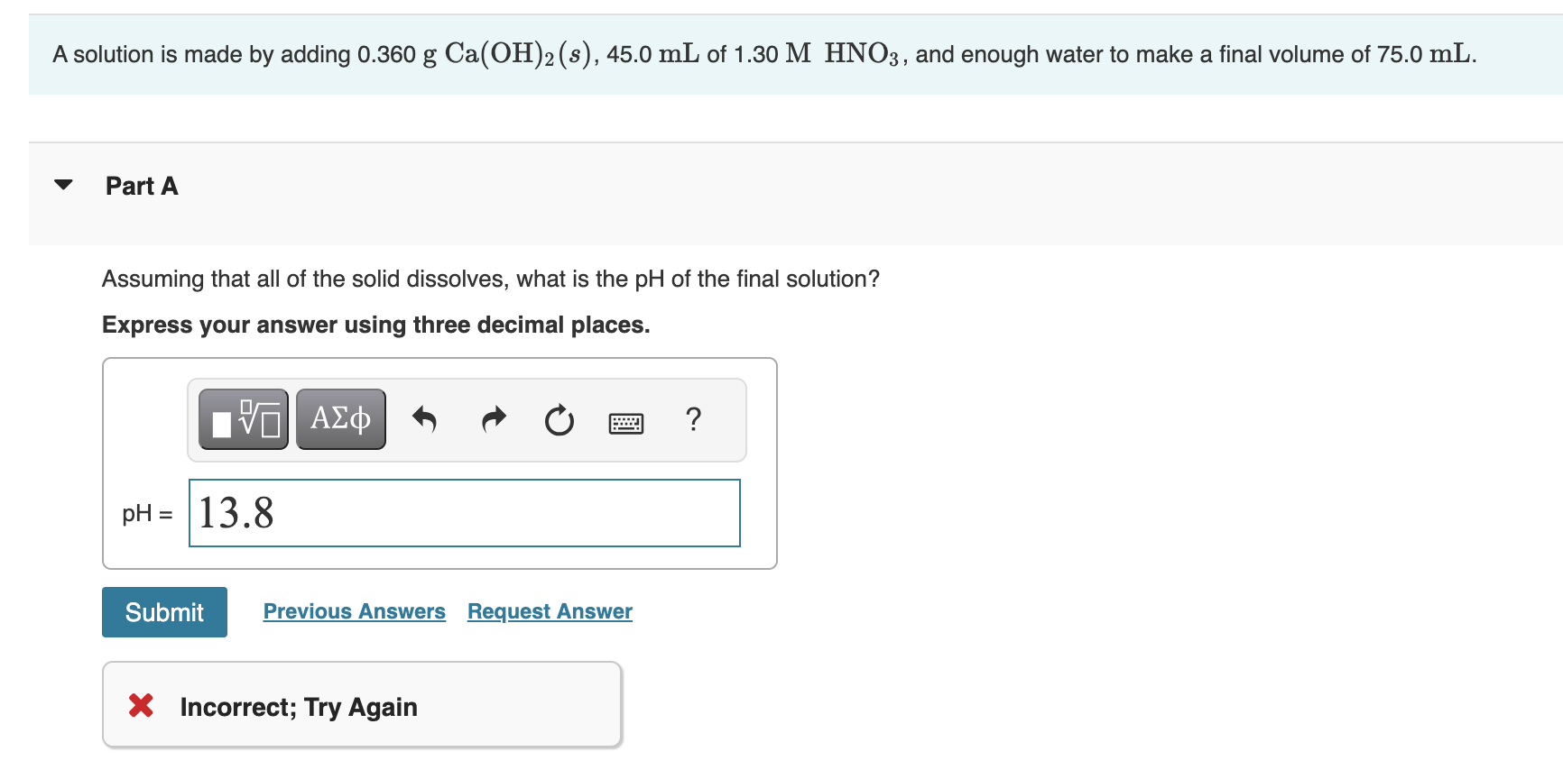 Solved solution is made by adding 0.360 gCa(OH)2(s),45.0 mL | Chegg.com