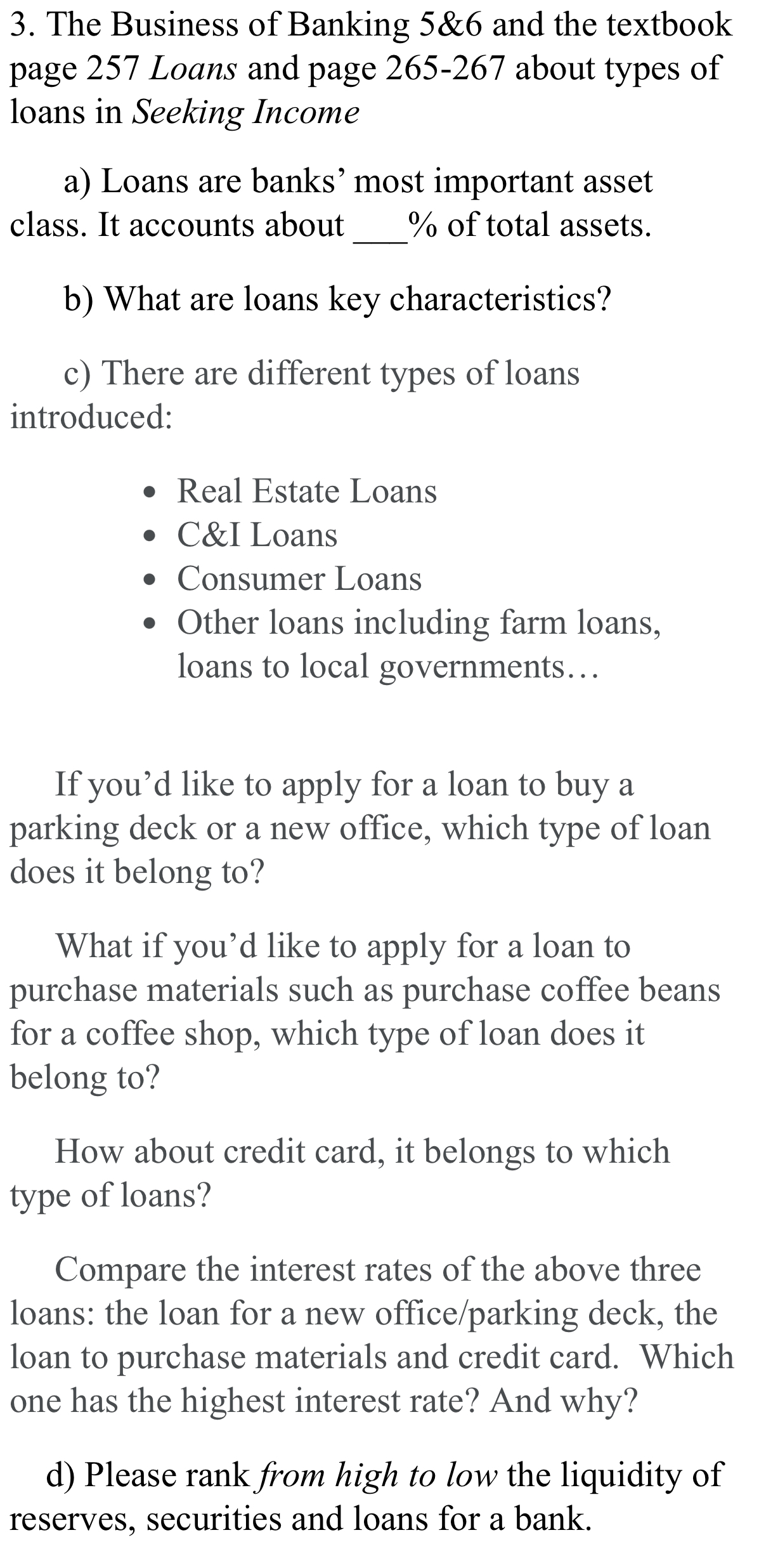 Solved 3. The Business of Banking 5&6 and the textbook page | Chegg.com