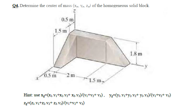 Solved Q4. ﻿Determine the center of mass (xq,yg,Zg) ﻿of the | Chegg.com