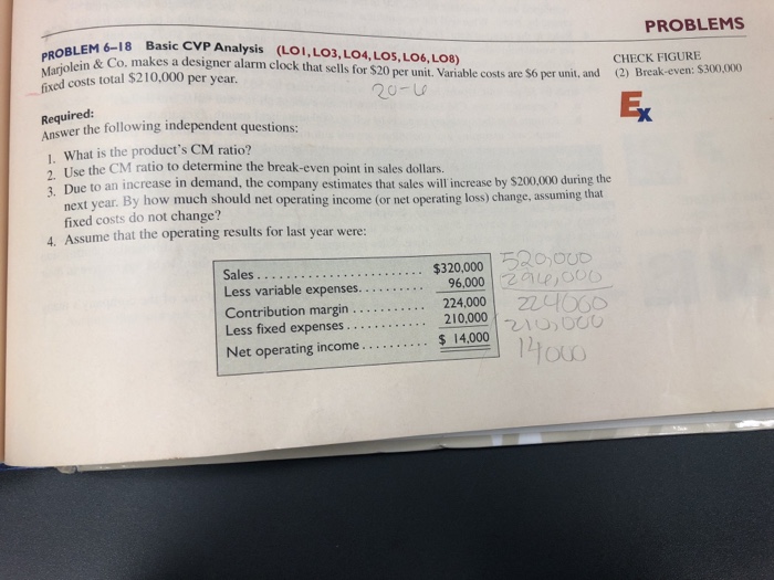 Solved PROBLEMS 6-18 Basic CVP Analysis olein & Co. makes a | Chegg.com