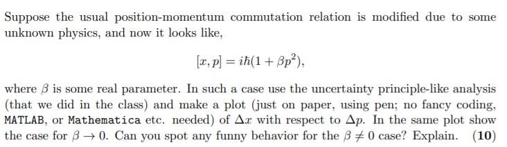 Solved Suppose the usual position-momentum commutation | Chegg.com