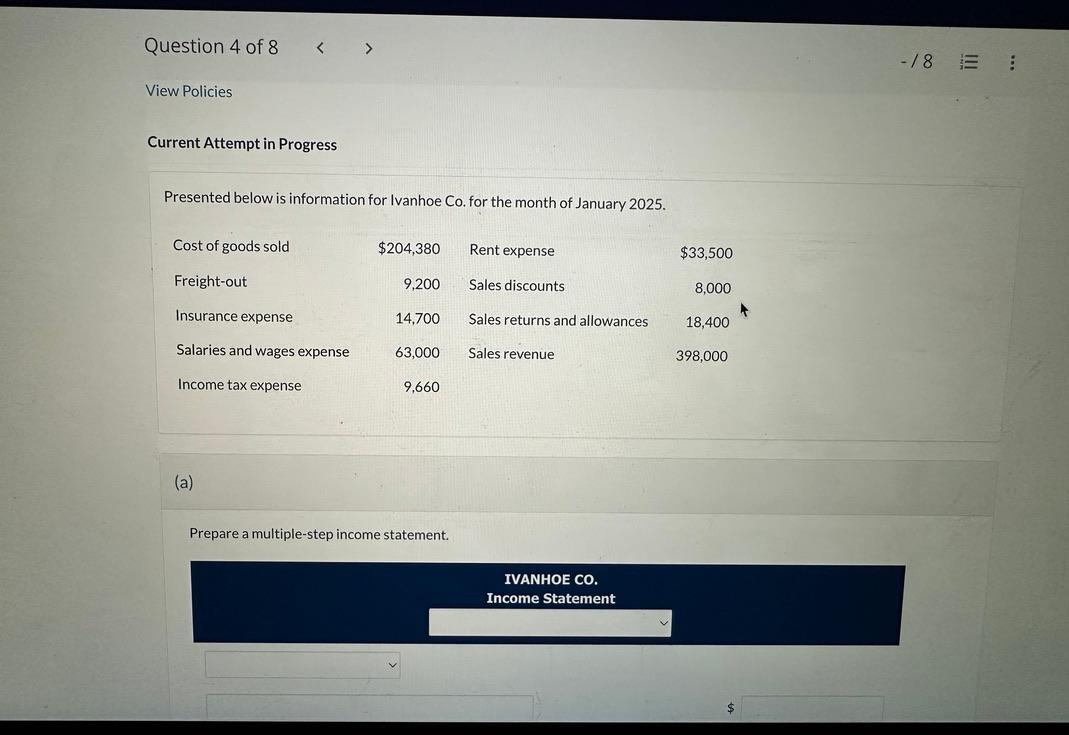 Solved Current Attempt in Progress Presented below is | Chegg.com