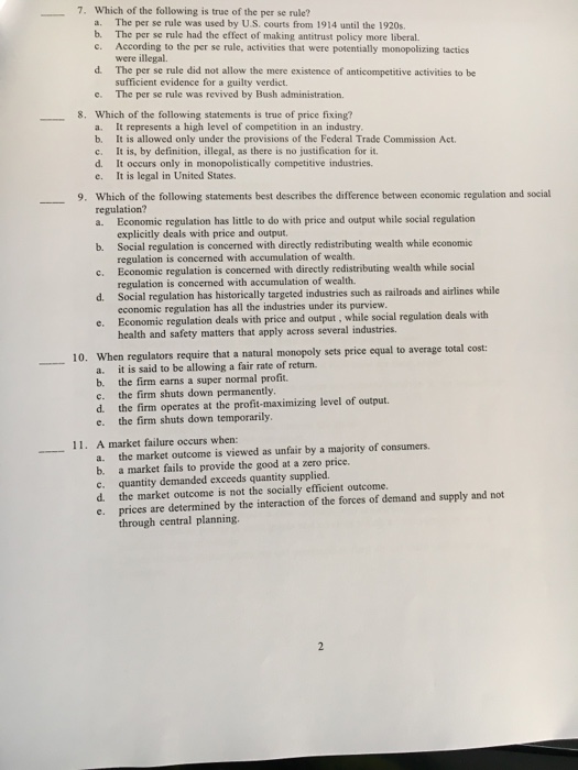 Solved 7. Which of the following is true of the per se rule? | Chegg.com