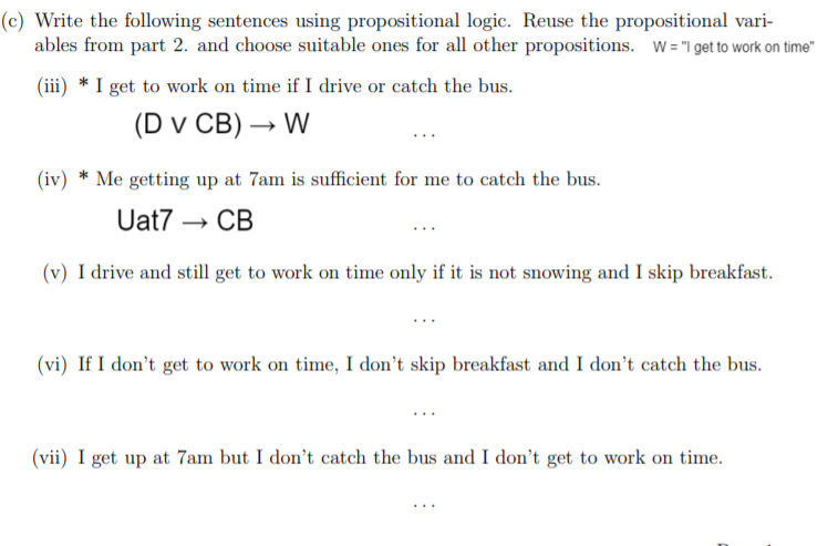 Solved (C) Write the following sentences using propositional | Chegg.com