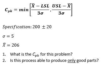 Solved Cpk=min[3σXˉ−LSL,3σUSL−X] Specification: | Chegg.com