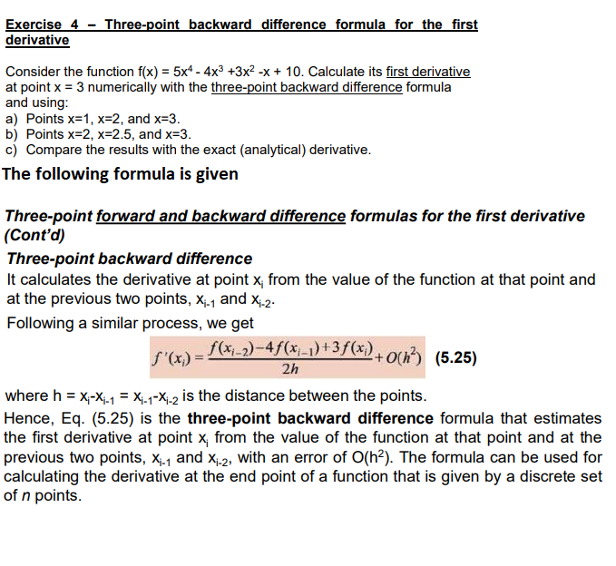 Solved Exercise 4 - Three-point backward difference formula | Chegg.com