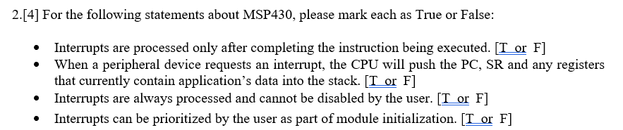 2.[4] For the following statements about MSP430, | Chegg.com