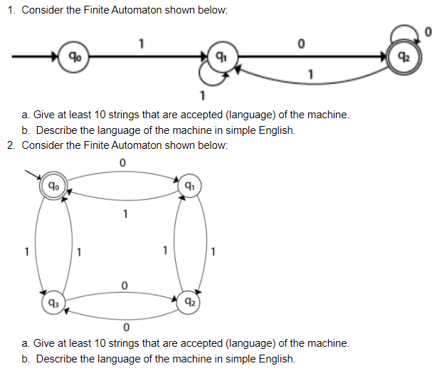 Solved 1. Consider the Finite Automaton shown below: 1 0 40 | Chegg.com