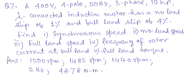 Solved Q7. A \\( 400 \\mathrm{~V} \\), 4-pole, \\( 50 | Chegg.com