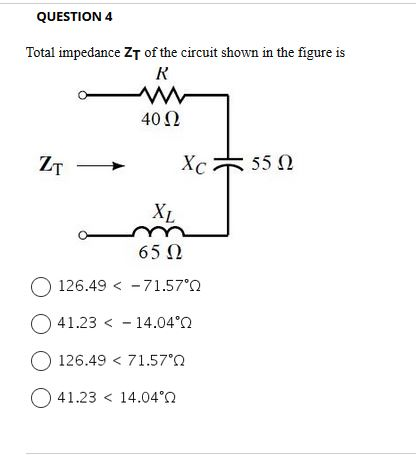 Solved QUESTION 4 Total impedance Zt of the circuit shown in | Chegg.com