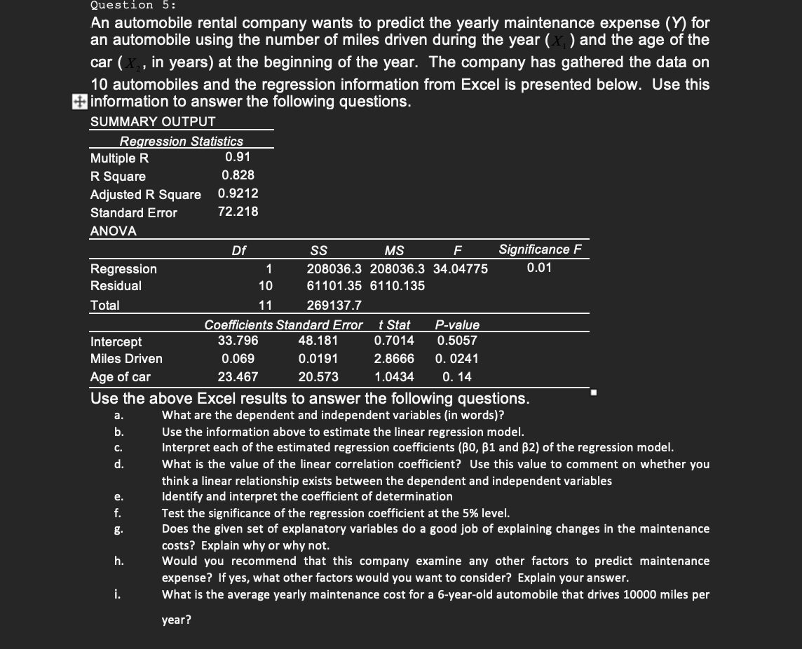 Solved An automobile rental company wants to predict the | Chegg.com