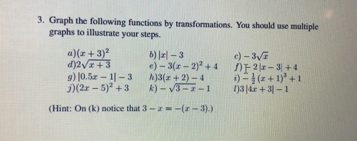 Solved 3. Graph the following functions by transformations. | Chegg.com