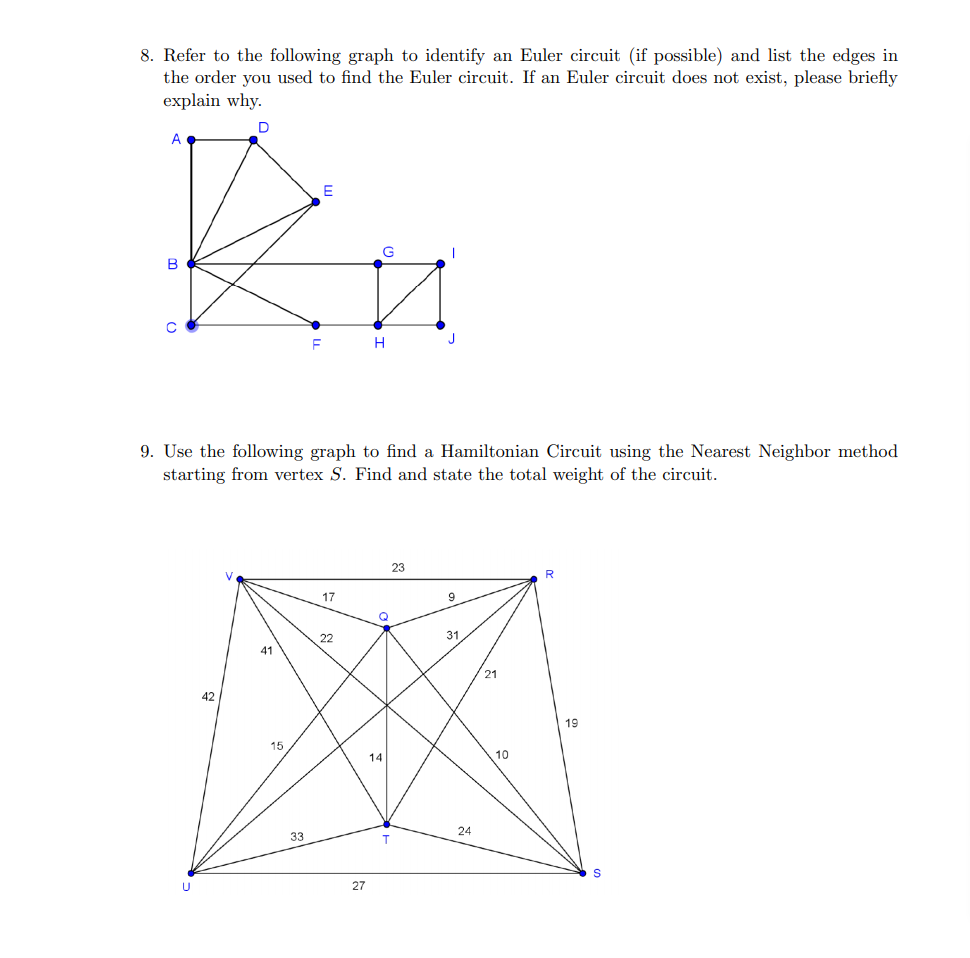 Solved 8. Refer to the following graph to identify an Euler | Chegg.com