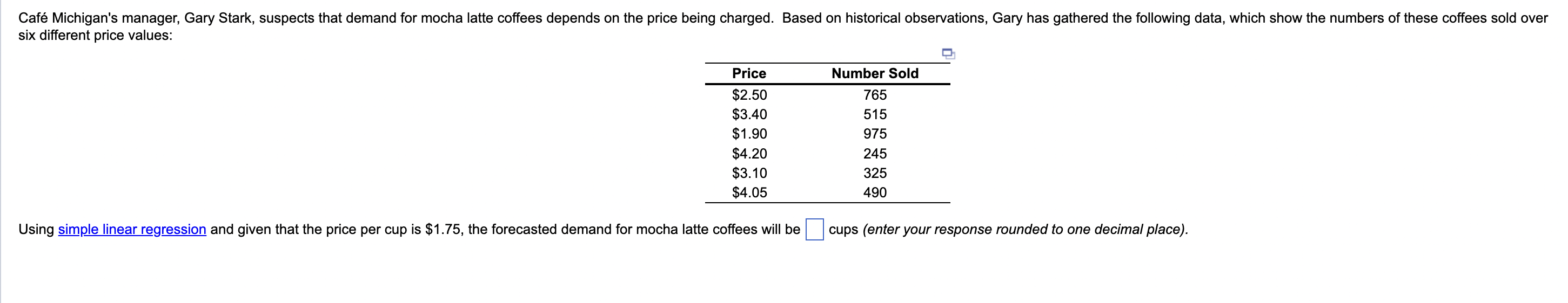 Solved six different price values: \begin{tabular}{cc} & \\ | Chegg.com