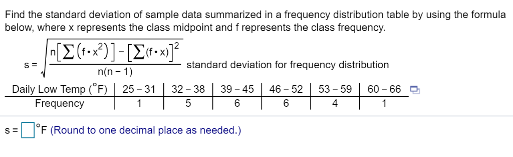 Solved Find the standard deviation of sample data summarized | Chegg.com