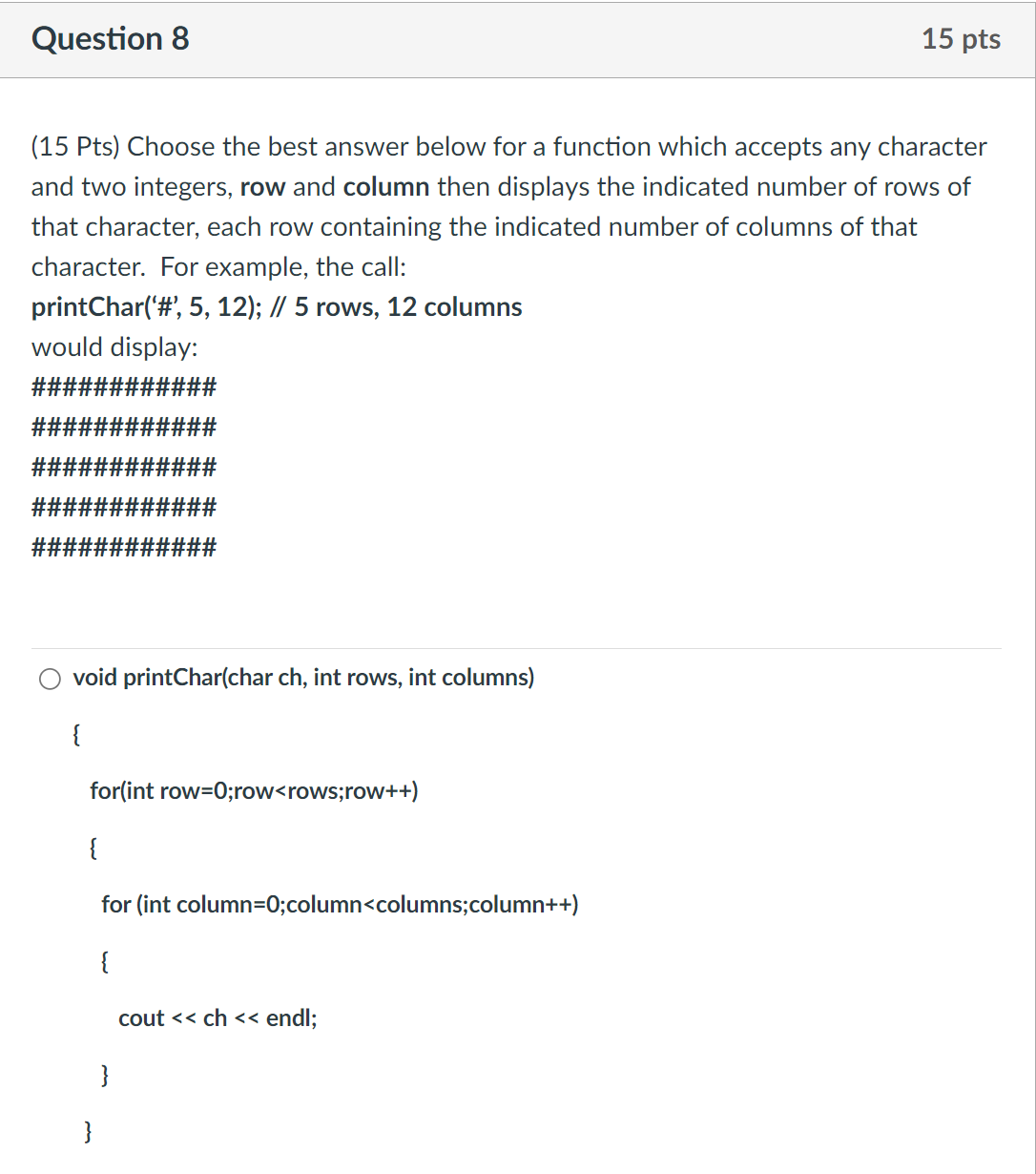 Solved Question 8(15 ﻿Pts) ﻿Choose the best answer below for | Chegg.com