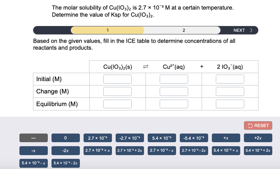 Solved The molar solubility of Cu(IO3)2 is 2.7 x 10" M at a | Chegg.com