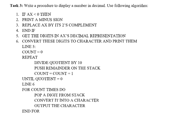 Task 3: Write a procedure to display a number in | Chegg.com