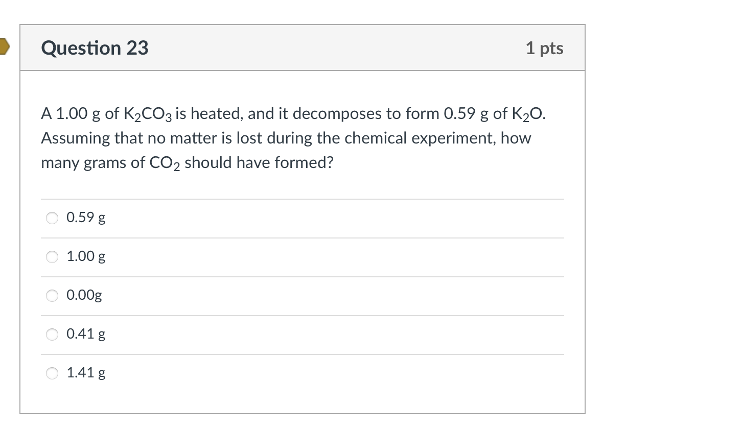 Solved A 1.00 g of K2CO3 is heated, and it decomposes to | Chegg.com