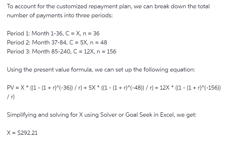 To account for the customized repayment plan, we can | Chegg.com