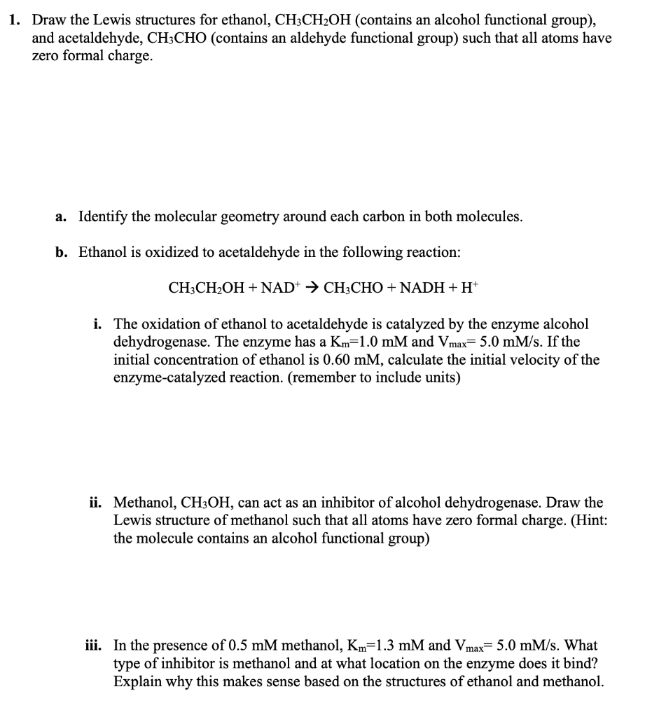 Solved 1. Draw the Lewis structures for ethanol, CH3CH2OH | Chegg.com