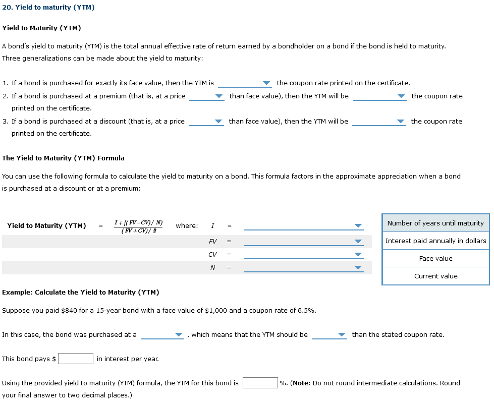 Solved 20. Yield to maturity (YTM) Yield to Maturity (YTM) A | Chegg.com