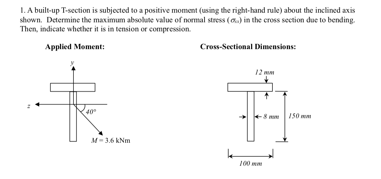 Solved 1. A built-up T-section is subjected to a positive | Chegg.com