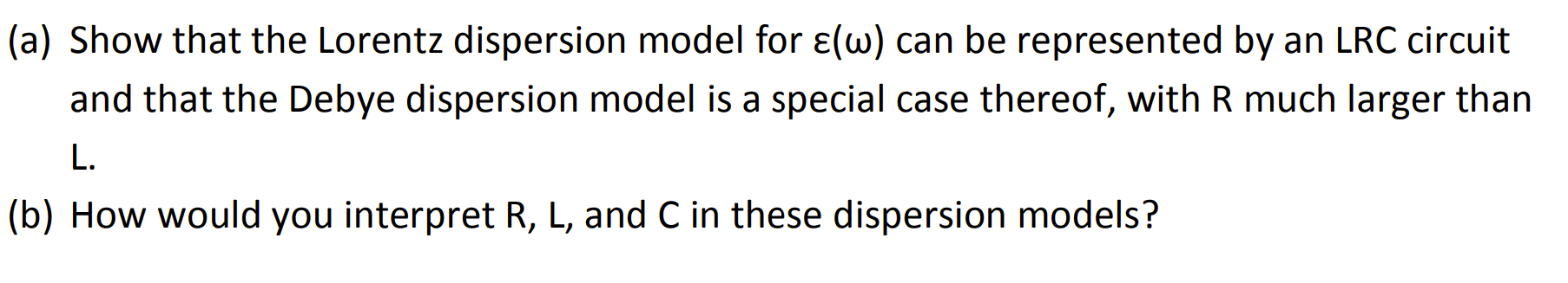 Solved (a) Show that the Lorentz dispersion model for e(w) | Chegg.com