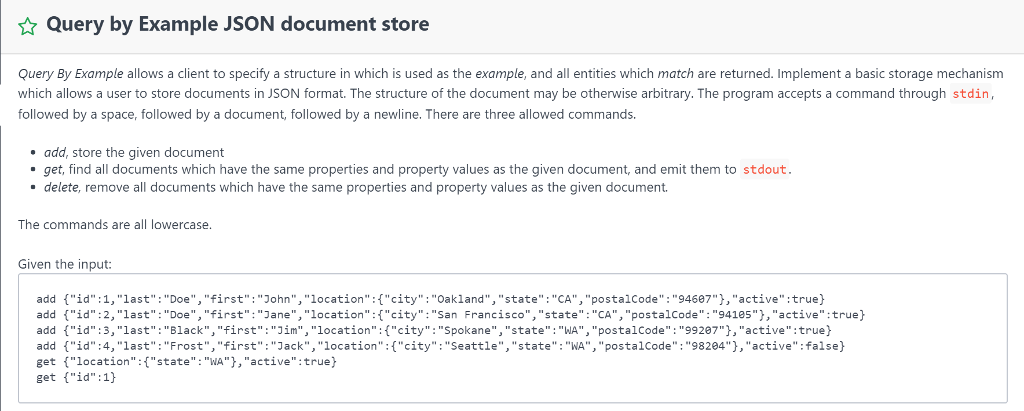 Query by Example JSON document store Query By Example | Chegg.com
